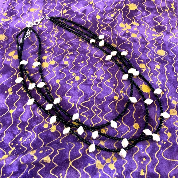 Jewelry | Silver Tone And Black Micro Bead Necklace | Poshmark
